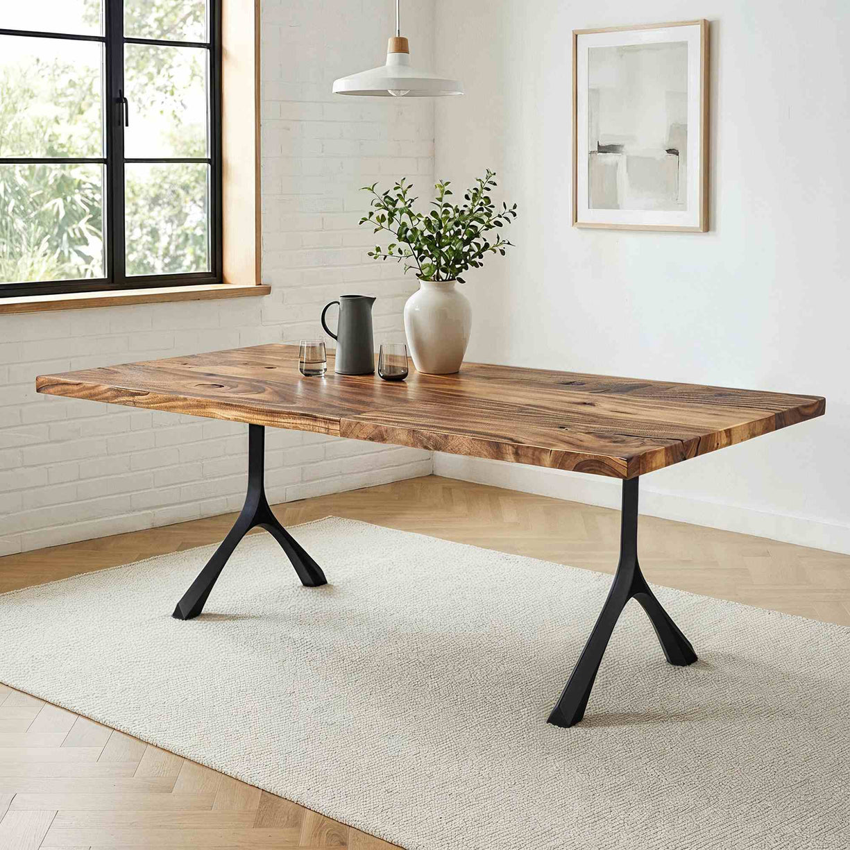 Dining Table with Wilis 28.5" H x 25.5" L Steel Table Legs for Natural ...