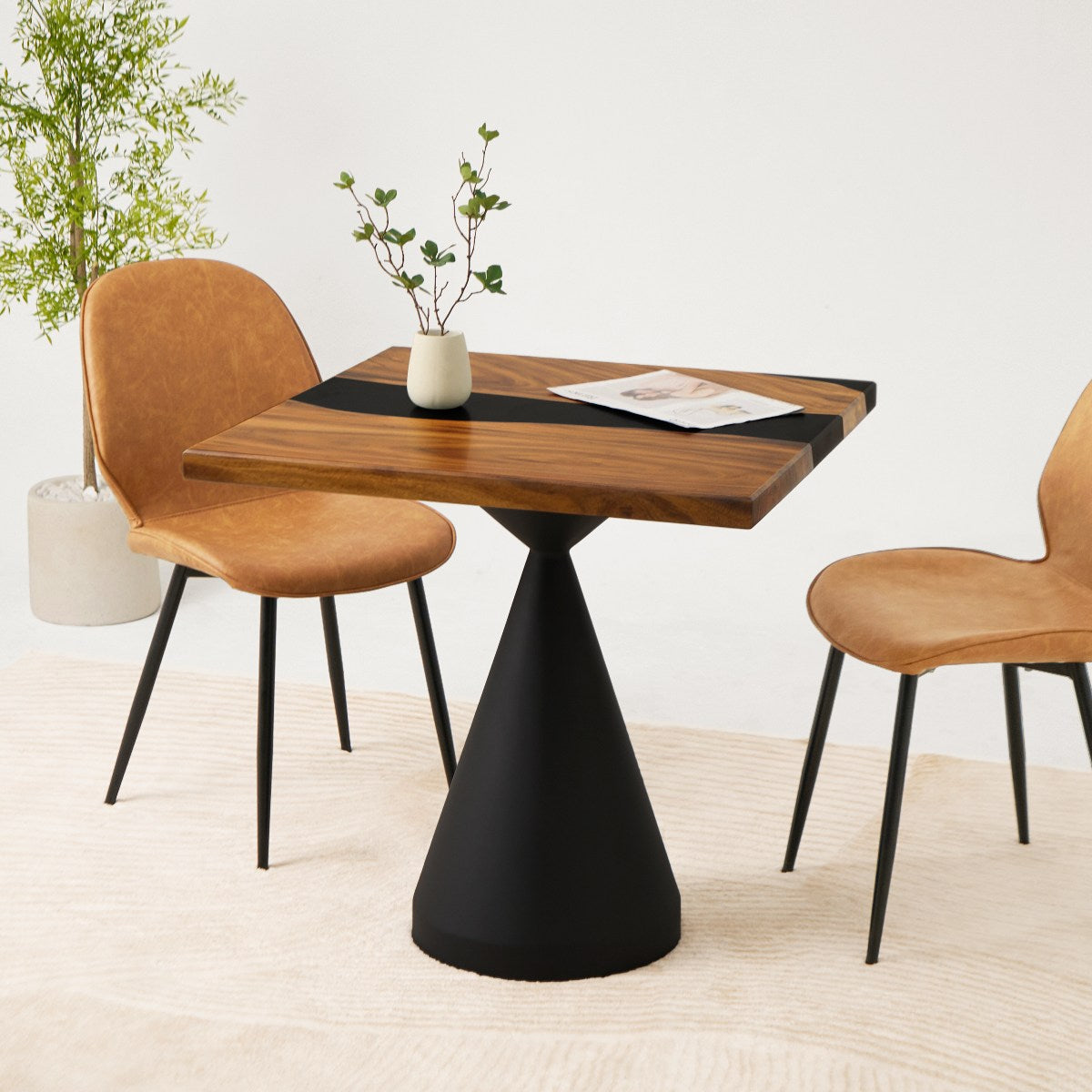 Square Black Epoxy Wood Table for Modern Dining 29" x 29" - Lumber Grand