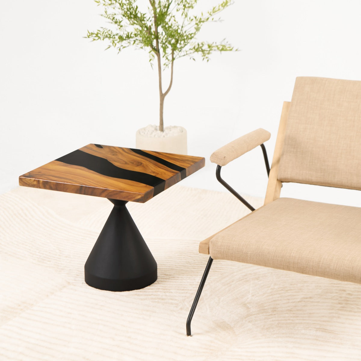 Square Black Epoxy Resin Side Table 19" x 19" - Lumber Grand
